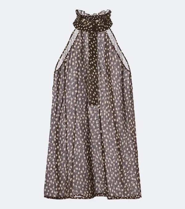 NILI LOTAN Daniella Polka-dot Halterneck Silk Top - Brown