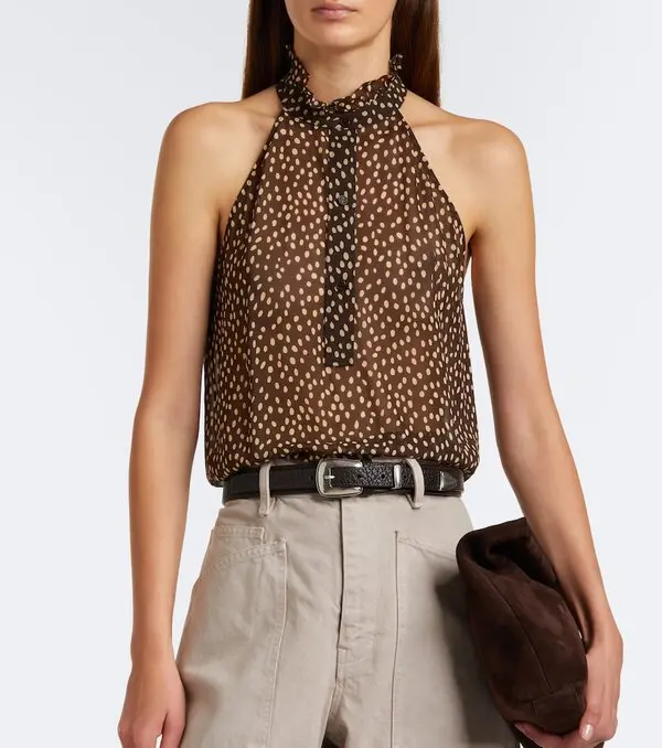 NILI LOTAN Daniella Polka-dot Halterneck Silk Top