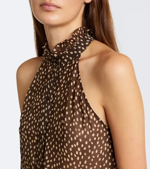 NILI LOTAN Daniella Polka-dot Halterneck Silk Top