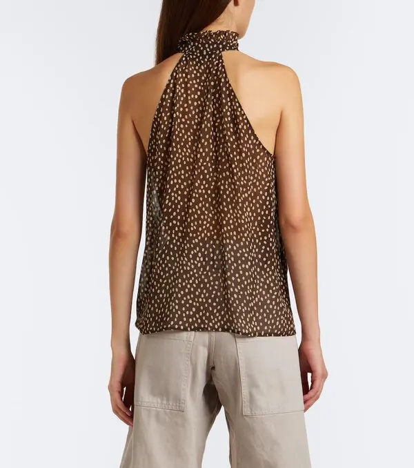 NILI LOTAN Daniella Polka-dot Halterneck Silk Top
