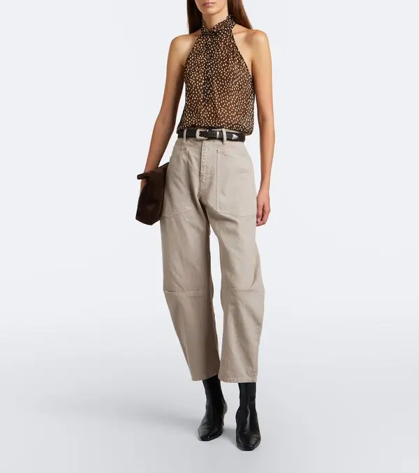 NILI LOTAN Daniella Polka-dot Halterneck Silk Top