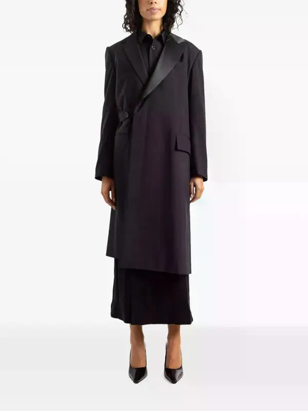 Sacai Satin-lapel Belted Coat - Black