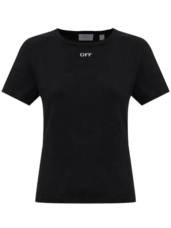Off-White Ribbed Crew Neck T-shirt Off Stamp - Black