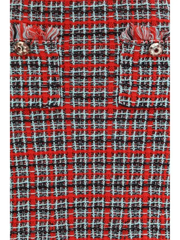 SELF-PORTRAIT Check Knit Midi Skirt With Frayed Edges