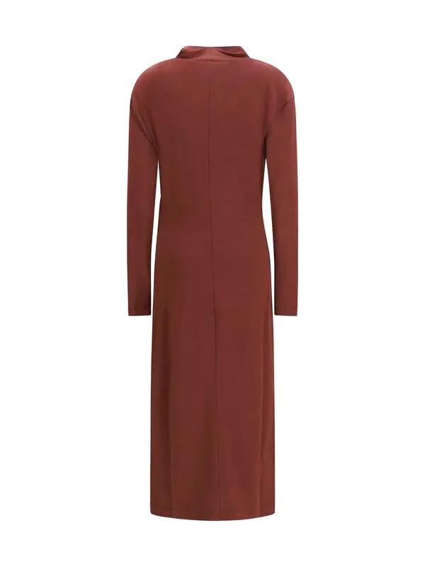 Brunello Cucinelli Techno Wool Jersey Draped Dress With Monili - Multicolor