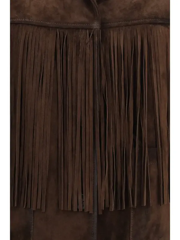 GOLDEN GOOSE Journey Leather Jacket With Fringes - Brown