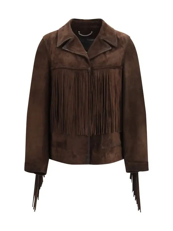 GOLDEN GOOSE Journey Leather Jacket With Fringes - Brown