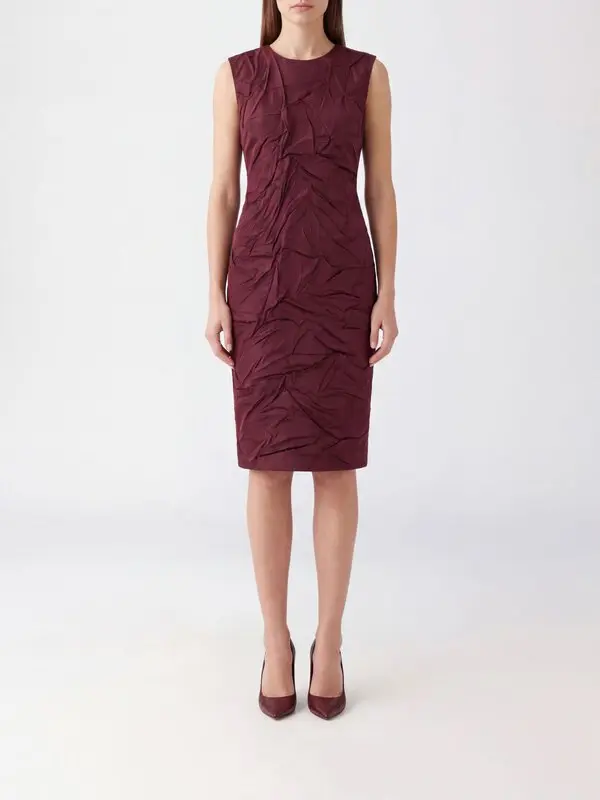 Max Mara Sleeveless Satin Sheath Mini Dress With Crinkled Effect - Red