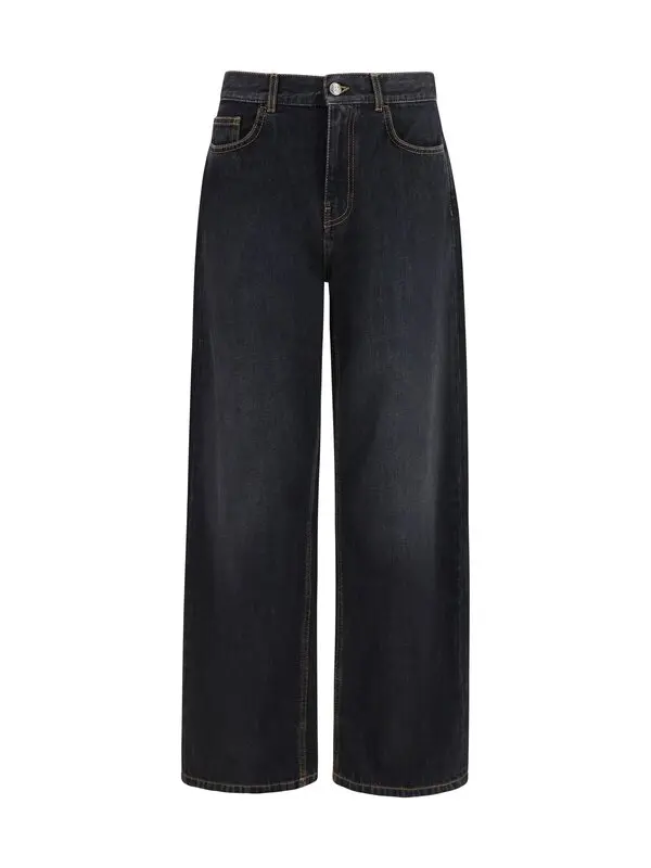 Palm Angels Wide-leg Jeans With Back Logo - Black