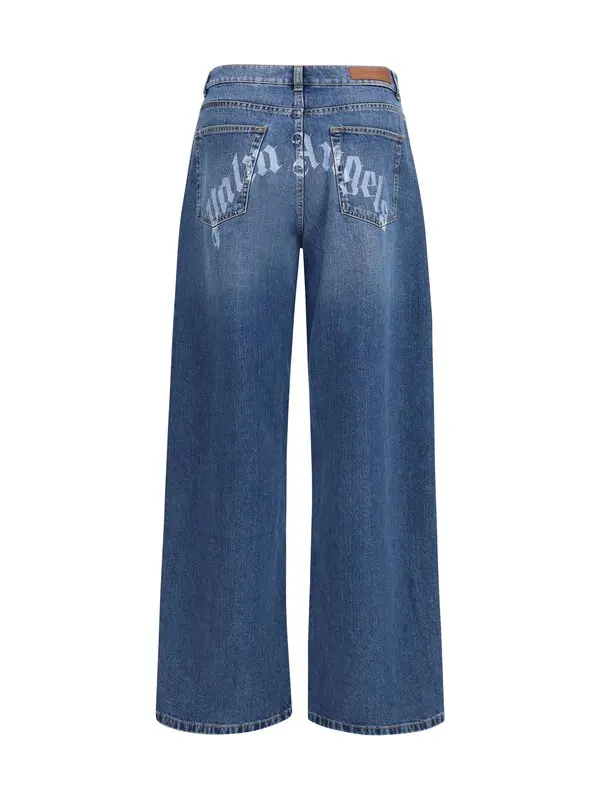 Palm Angels Wide-leg Jeans With Back Logo - Blue