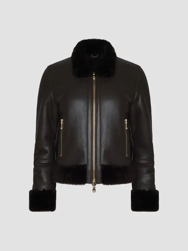 L'AGENCE Glacia Shearling-trimmed Jacket - Dark Java