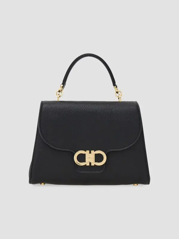 FERRAGAMO Double Gancini Leather Top Handle Bag - Nero