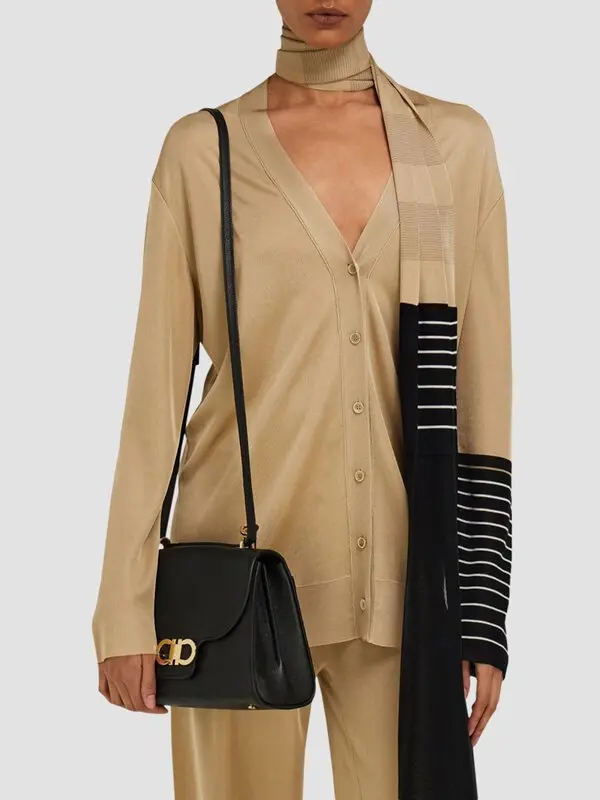 FERRAGAMO Double Gancini Leather Top Handle Bag