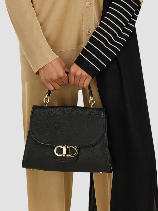 FERRAGAMO Double Gancini Leather Top Handle Bag