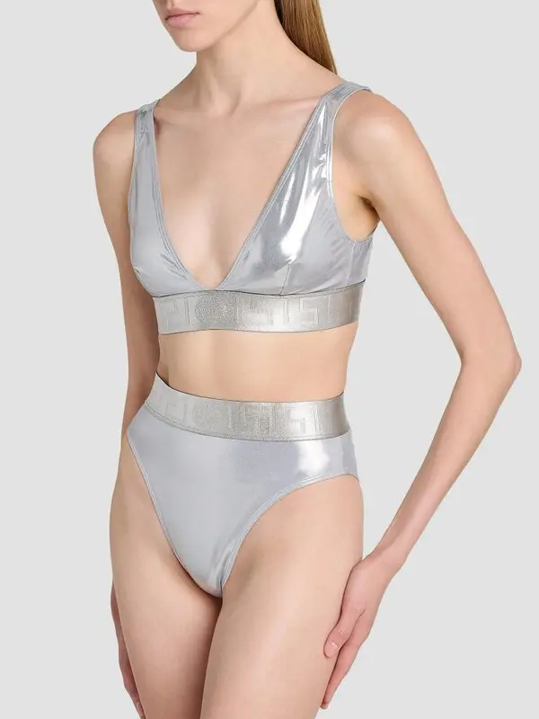 Versace Laminated Metallic Bikini Top