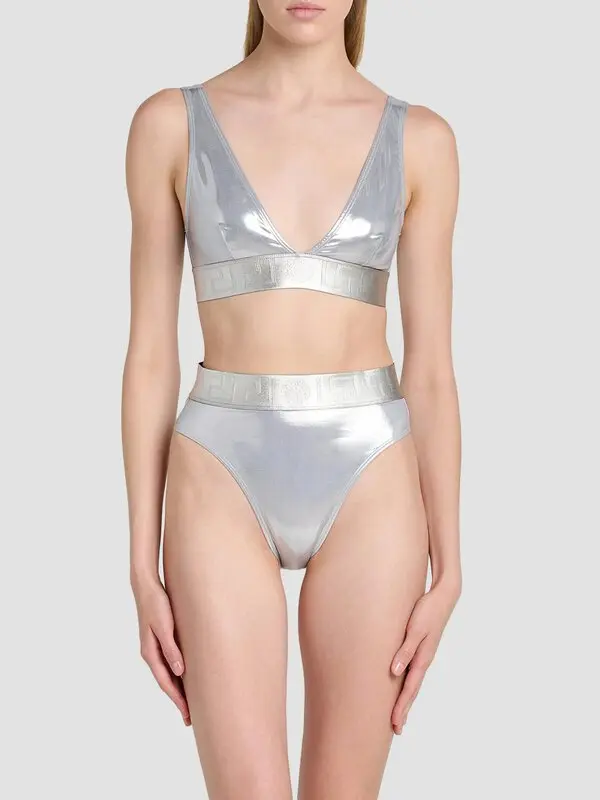 Versace Laminated Metallic Bikini Top