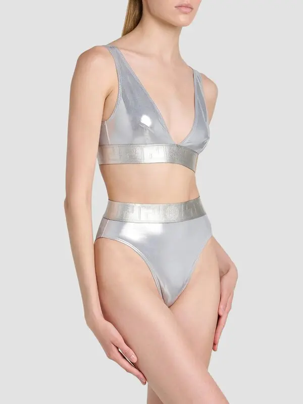 Versace Laminated Metallic Bikini Top