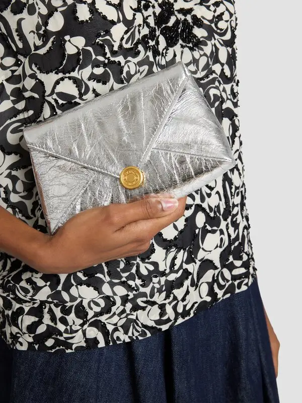 Dries Van Noten Small Crinkled-effect Leather Envelope Clutch - Silver