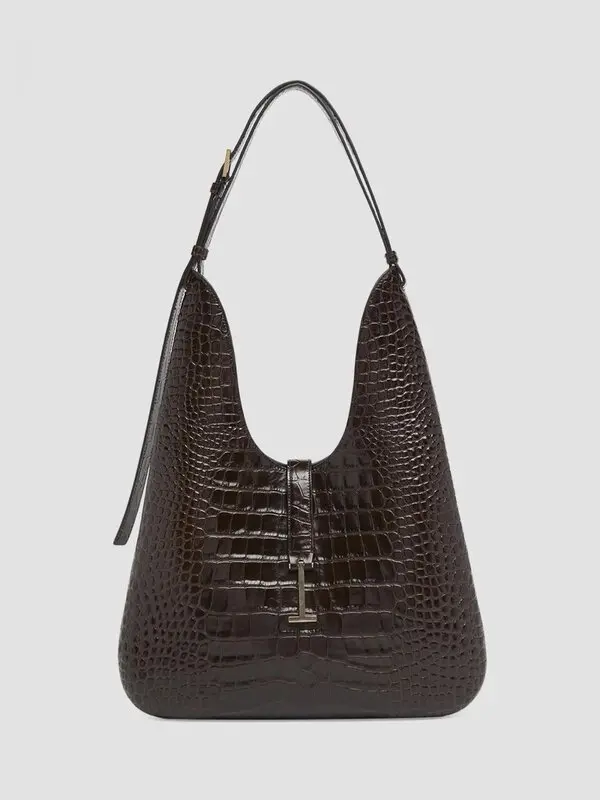 TOM FORD Arc Croc-embossed Mini Bag - Chocolate