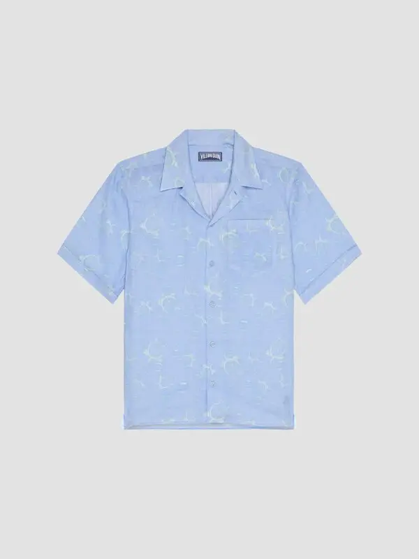 Vilebrequin Bubble Turtle 3d Print Linen Short-sleeve Shirt - Cloudy
