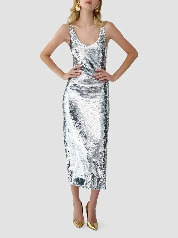 Carolina Herrera Sequined Scoopneck Sleeveless Midi Dress