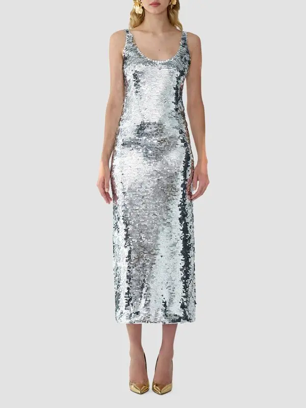 Carolina Herrera Sequined Scoopneck Sleeveless Midi Dress