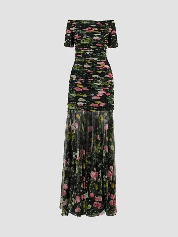 Carolina Herrera Floral Silk Ruched Off-shoulder Gown