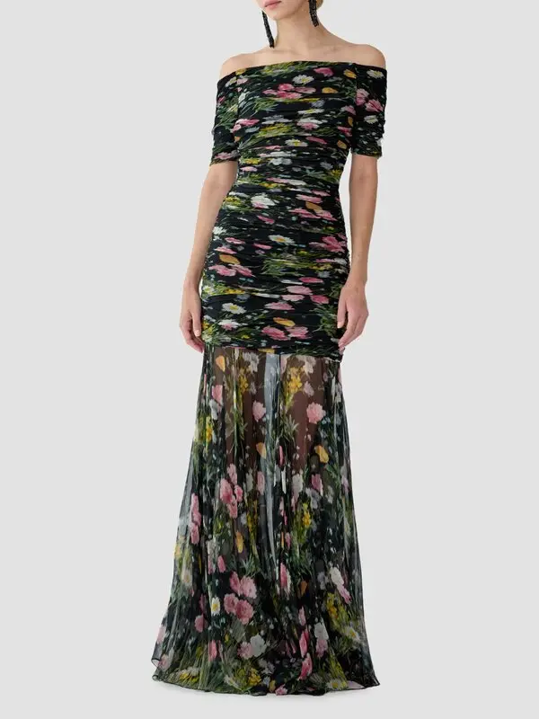 Carolina Herrera Floral Silk Ruched Off-shoulder Gown