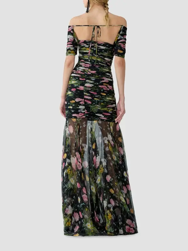 Carolina Herrera Floral Silk Ruched Off-shoulder Gown
