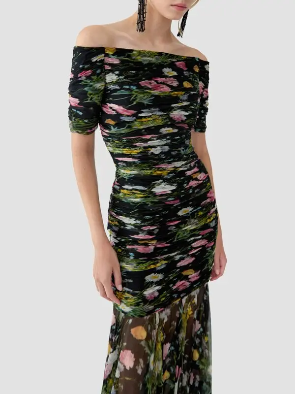 Carolina Herrera Floral Silk Ruched Off-shoulder Gown
