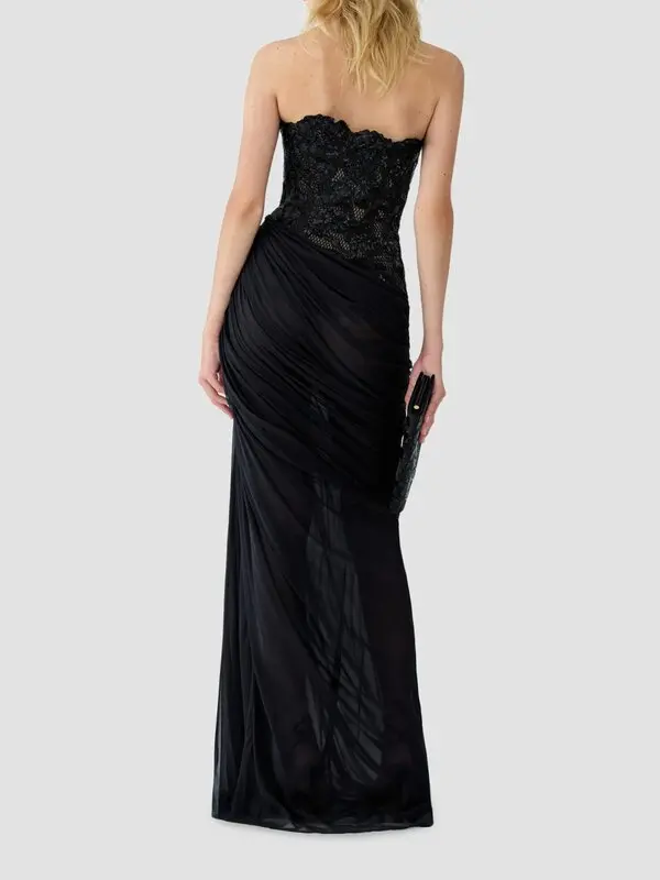 Carolina Herrera Floral Lace Silk Strapless Gown