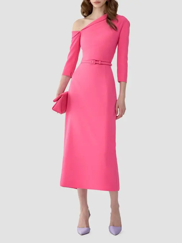 Carolina Herrera Belted One-shoulder Midi Dress