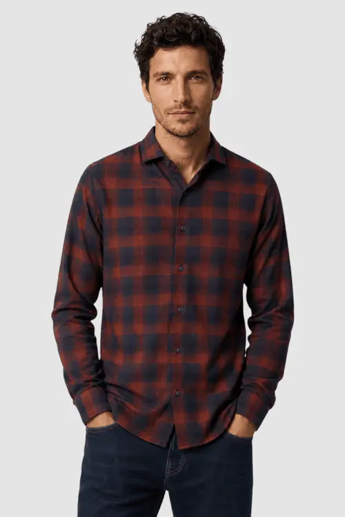 GARNET Regular-fit Melange Plaid Flannel Shirt