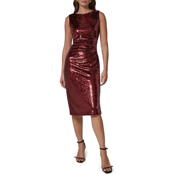 Donna Karan New York Sequin Sleeveless Midi Dress - Red