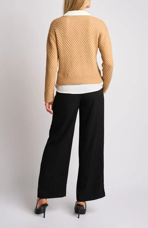 Halogen Honeycomb Stitch Twofer Top - Toasted Sand