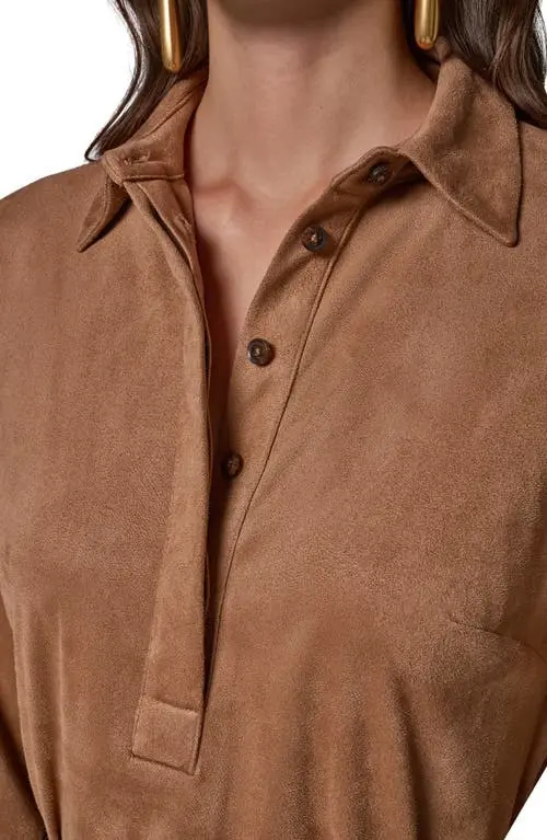 DONNA KARAN WEEKEND Faux Suede Long Sleeve Shirtdress