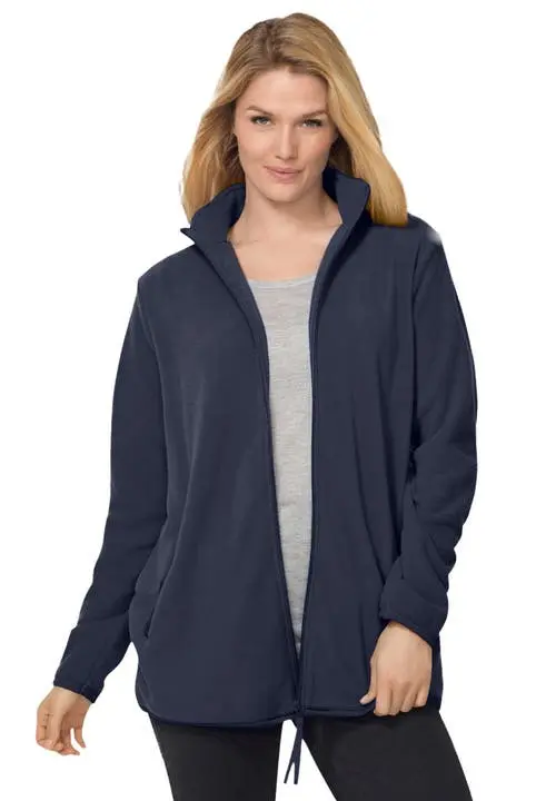 WOMAN WITHIN Zip Front Microfleece Jacket - Navy