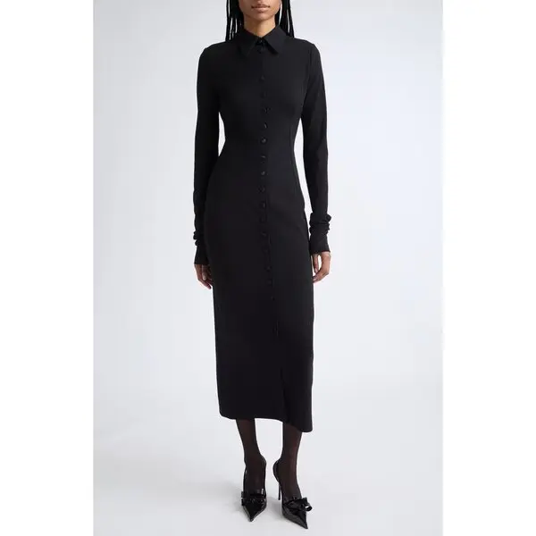 Dolce & Gabbana Long Sleeve Wool Blend Jersey Cocktail Dress - Black