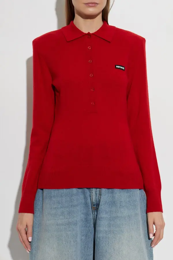 ROTATE BY BIRGER CHRISTENSEN Wool Polo Shirt With Long Sleeves