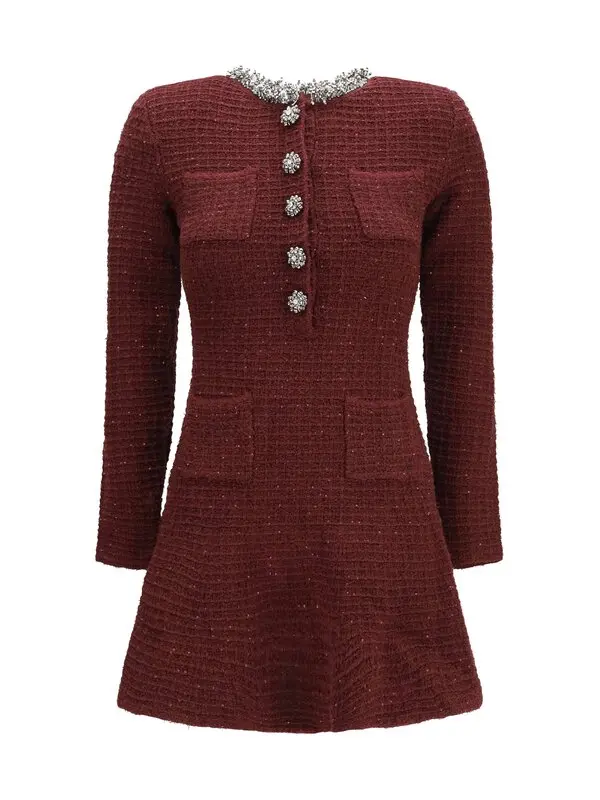 SELF-PORTRAIT Textured Knit Mini Dress With Statement Buttons - Multicolor