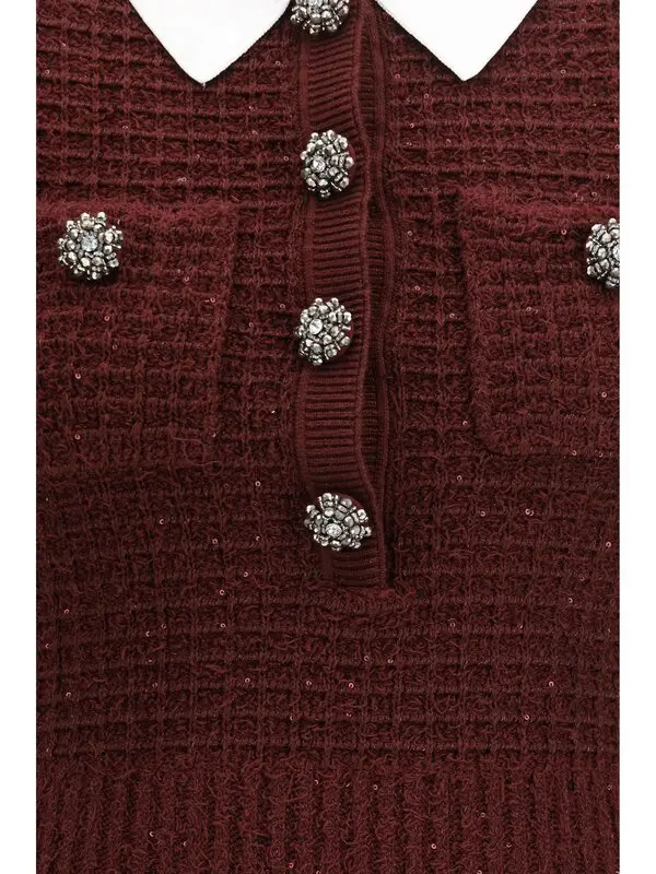 SELF-PORTRAIT Knit Midi Dress With Statement Buttons