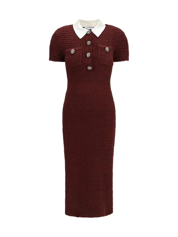SELF-PORTRAIT Knit Midi Dress With Statement Buttons - Multicolor
