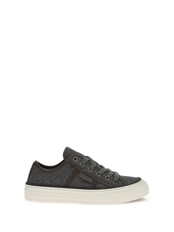 Brunello Cucinelli Suede Sneakers With Shiny Tab - Gray