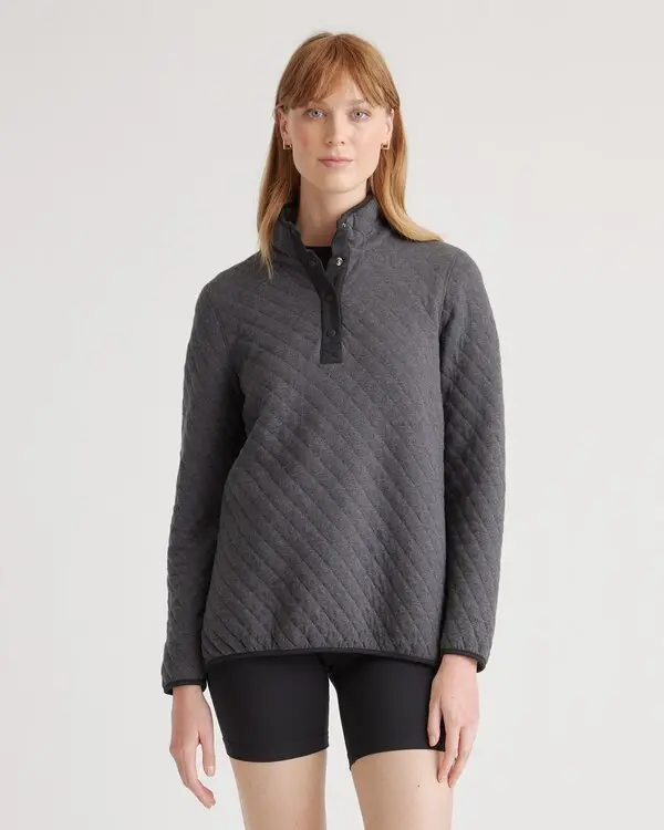 Quince Reversible Quilted Pullover - Charcoal/grey