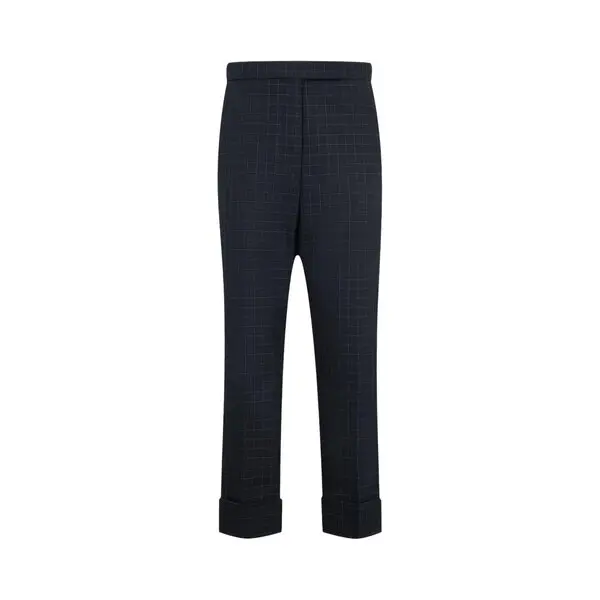 Thom Browne Classic Backstrap Trouser W/self Tipping In Windowpane Check Cotton Wool Suiting 'navy