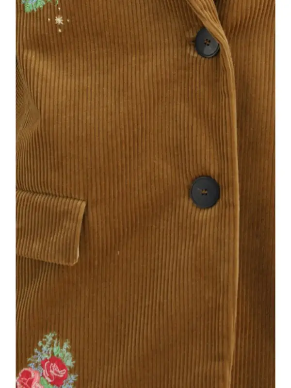 FORTE_FORTE Bouquet Velvet Single-breasted Jacket With Embroidery - Brown