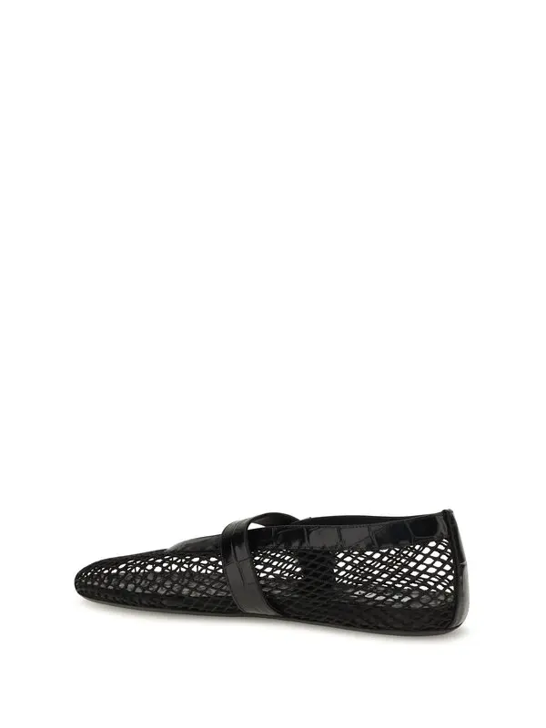 Alaïa Mesh And Crocodile-print Leather Ballerinas - Black