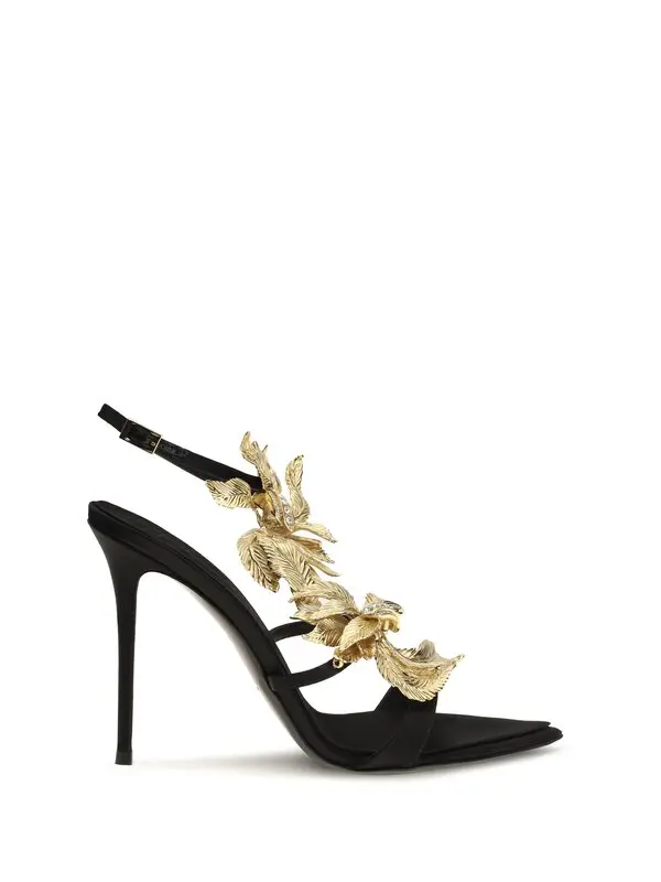 GIUSEPPE ZANOTTI Incanto Silk Satin Sandals With Foliage Jewel Detail - Black