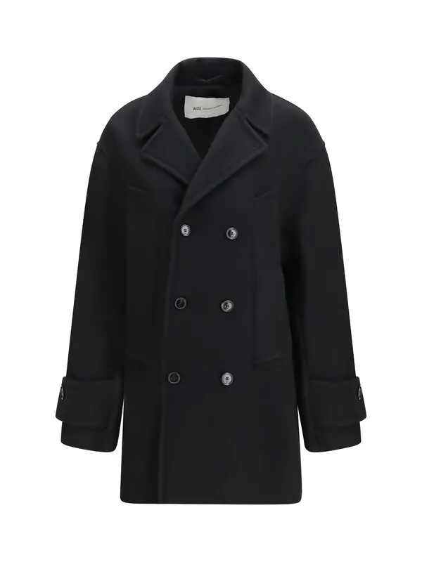 AMI Paris Virgin Wool Short Caban Coat - Black