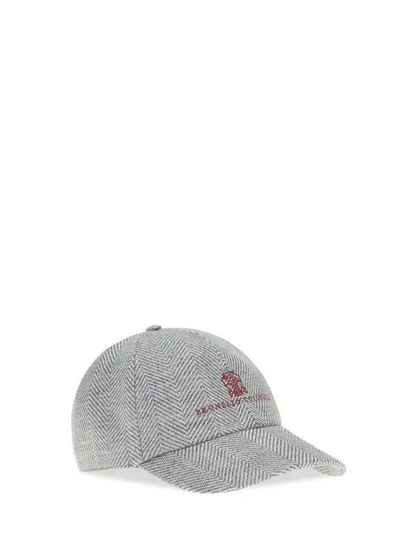 Brunello Cucinelli Alpaca, Wool And Silk Chevron Baseball Hat With Logo